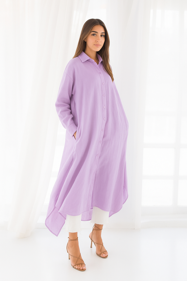Lilac linen long shirt dress – Yasofia